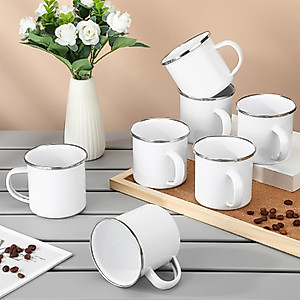 Sliner 16 Pcs Christmas Enamel Mug White Enamel Camping Coffee Mug with Handle Silver Rim Portable Drinking Cup Metal Mug Round Camp Enamel Cup for Tea and Hot Chocolate (12 oz)