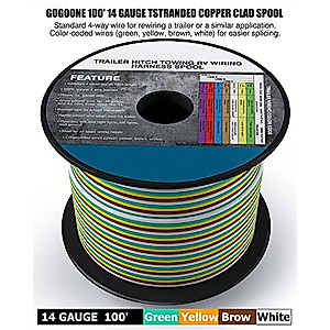 GOGOONE 14 Gauge 100FT 4-Way Trailer Towing Wiring Harness Bonded Wire Spool, 4-Wire Replacement Trailer Wire, Ideal for All Basic Wiring Needs Boat Marine Vehicle