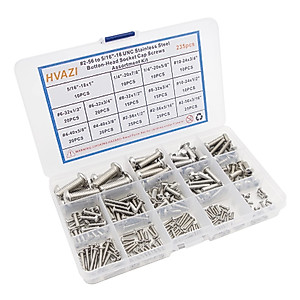 HVAZI #2-56 to 5/16"-18 UNC Stainless Steel Button-Head Socket Cap Screws Assortment Kit