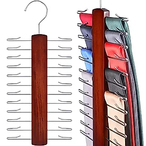 Sawysine 2 Pack Wooden Tie Rack Tie Hangers for Men 24 Hooks Tie and Belt Hangers 360 Degree Swivel Tie Organizer Closet Ties Belts Scarf Accessories (Brown)