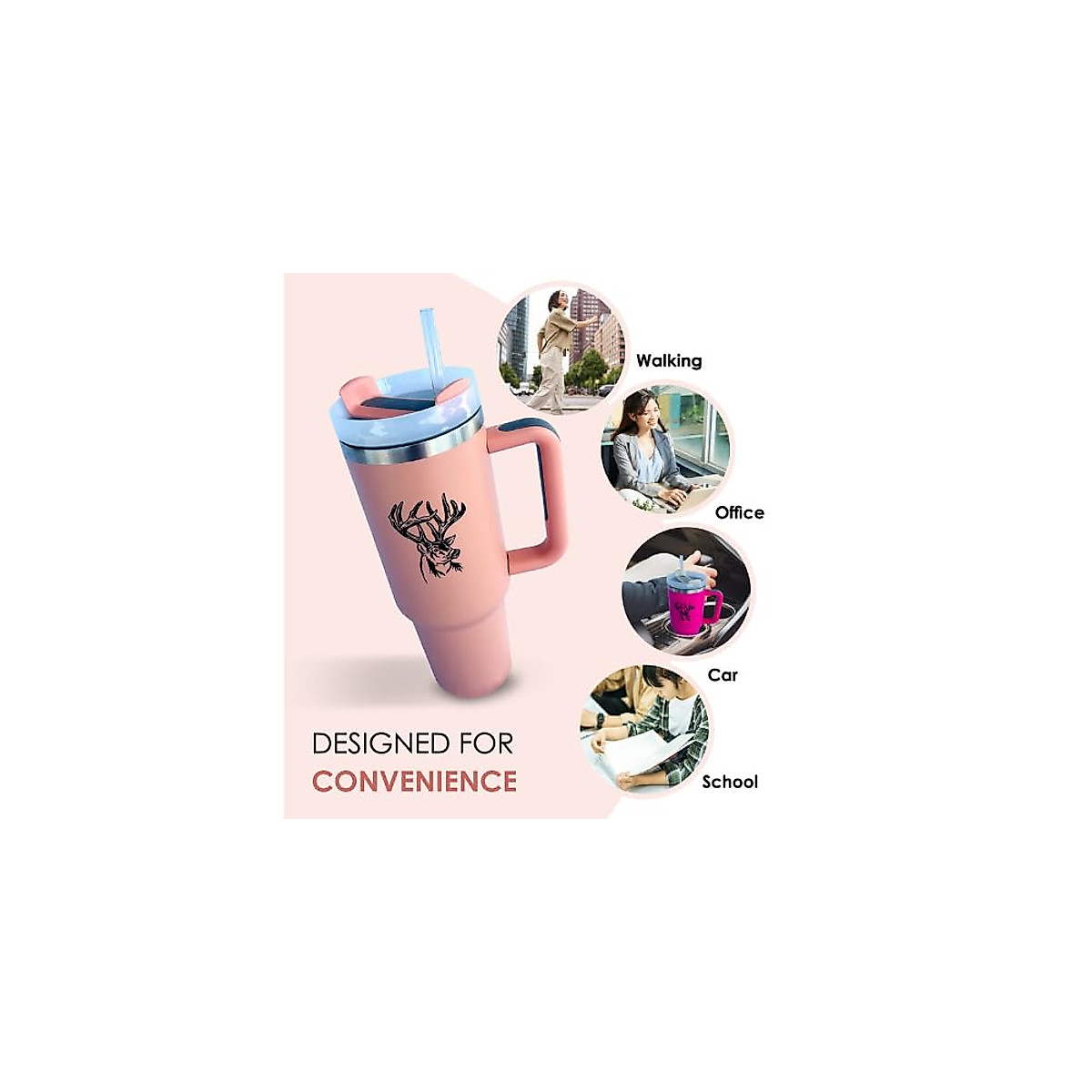 40 oz stainless steel tumbler with handle,8 hours hot and 12 hours cold,travel mug,simply modern 40 oz tumbler with handle with deer logo 40 oz tumbler