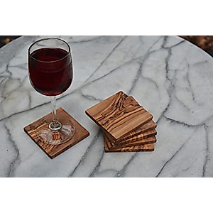 The Live Edge - Olive Wood Coasters for Drinks 6 Piece Set Coasters for Wooden Table | Rustic Coasters for Office Desk | Unique Drink Coaster For Tabletop Protection | Wooden Coasters For Coffee Table
