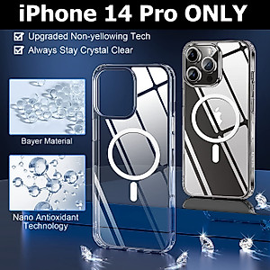 [2023 New] for iPhone 14 Pro Case with MagSafe, [Strong Magnet] [10FT Military Grade Protection] [Non-Yellowing] Magnetic Clear Slim Thin Cover for Apple 14 Pro Phone Case 6.1in (Clear-Mag Safe)