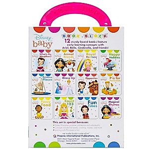 Disney Baby Princess Cinderella, Belle, Ariel, and More! - My First Library Board Book Block 12 Book Set - First Words, Colors, Numbers, and More! - PI Kids