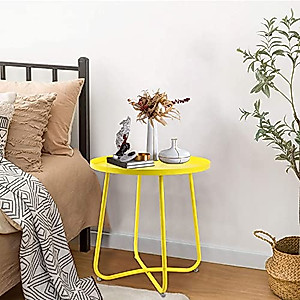 Babion Outdoor Side Tables, Small Round Metal Side Table, Weatherproof Metal End Table for Patio, Yard Balcony, Garden, Porch, Bedside (Yellow)