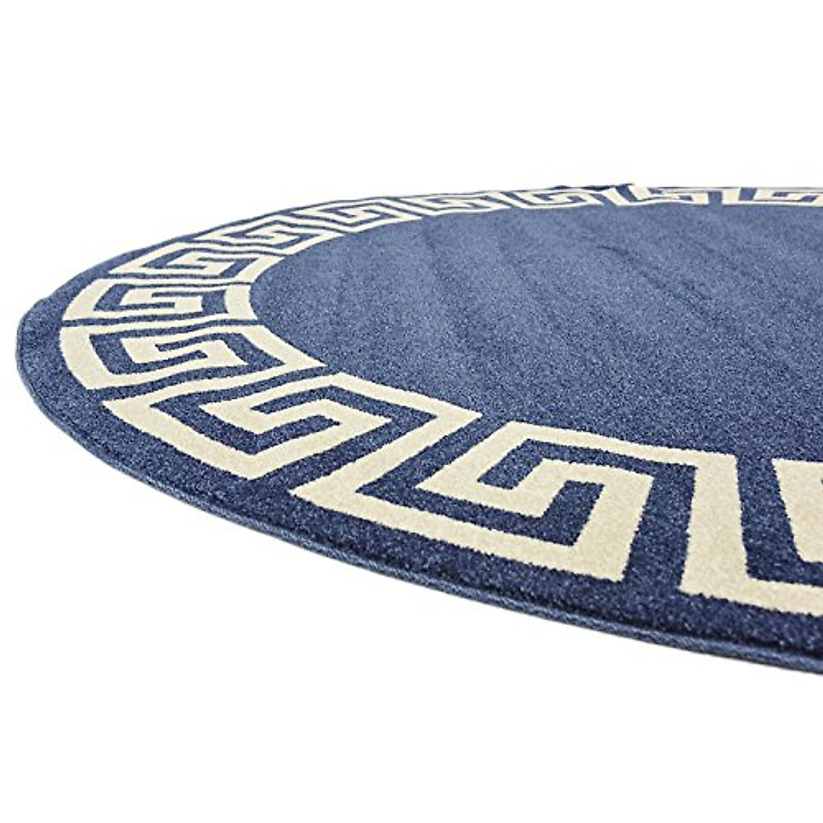 Unique Loom Athens Collection Classic Geometric Modern Border Design Area Rug, Round 8' 0" x 8' 0", Navy Blue/Beige