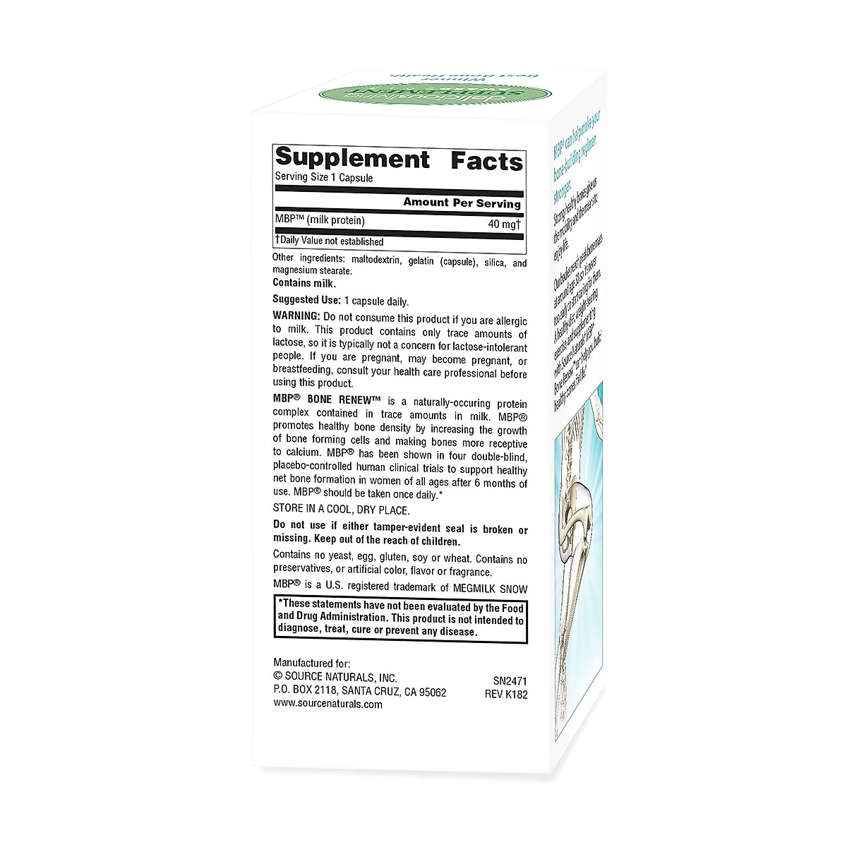 Source Naturals MBP Bone Renew - Milk Protein for Advanced Density Support - 30 Capsules