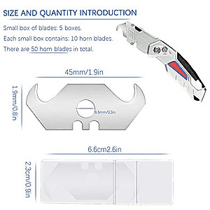 50 Pieces Utility Hook Blade Steel Razor Blade Hook Roofing Knife with Storage Box for Cutting Carpets, Wallpaper Materials