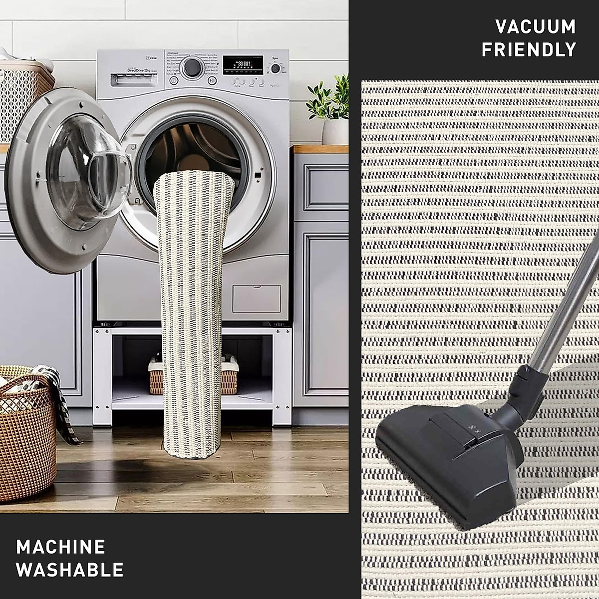 Chardin home Black & Ivory Providence Throw Rug 2x3 feet |Hand Woven Farmhouse Rug | Great in Kitchens entryways doormats Bathrooms Meditation Mat | Machine Washable & Reversible Cotton Rug