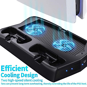 OSTENT Multi-Function Vertical Stand, Charging Station Dock, Cooling Fan, Retractable Game Storage Bracket for Sony PS5 Disc/Digital Edition Console DualSense Controller