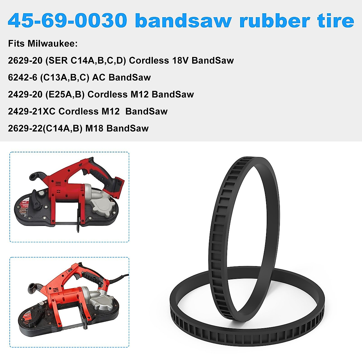 45-69-0030 Band Saw Tire FOR Milwaukee BandSaw Compact Pulley Tires 2629-20 6242-6 2429-20 (4.0" Diameter Tires)- 2 Pack