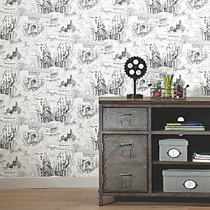 RoomMates RMK12353PL Harry Potter Map Peel and Stick Wallpaper, White, 30 Sq Ft