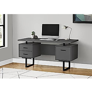 Monarch Specialties 7630 Computer Desk, Home Office, Laptop, Left, Right Set-up, Storage Drawers, 60" L, Work, Metal, Laminate, Contemporary Desk-60 L Modern Grey Black x 23.75" W x 30.25" H