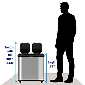 iTouchless 16 Gallon Touchless Trash Can and Recycle Bin, Stainless Steel, Dual-Compartment (8 Gal each), Kitchen Recycling and Garbage