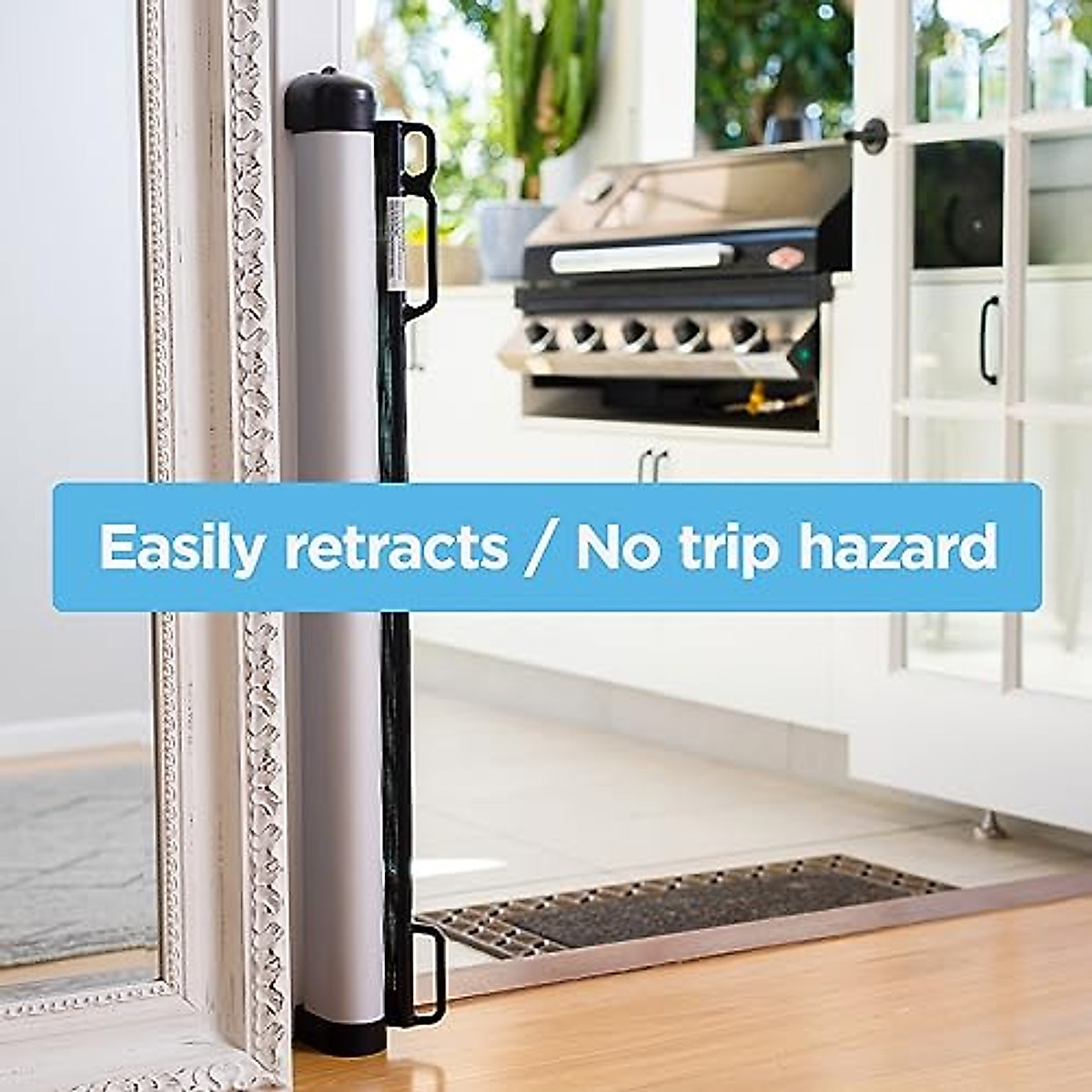 Perma Child Safety Indoor/Outdoor Deluxe Aluminum Retractable Baby Gate 39" Tall Extends to 71" Wide, Black w/Aluminum Casing