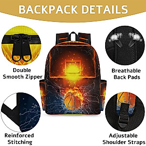 YoCosy School Backpack for Boys Girls Red Black Fire Sport Basketball Kids Backpack Bookbag for Elementary Preschool Travel Daypack Laptop Backpack Purse for Women Men Teens
