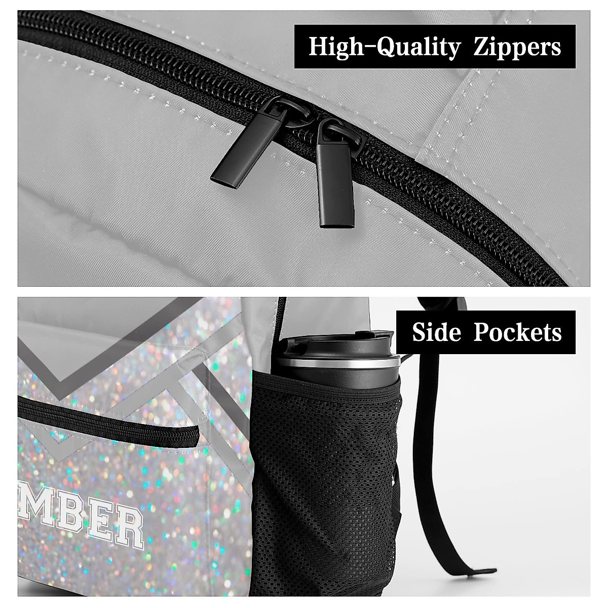 SunFancyCustom Cheer Cheerleaders Grey Backpack with Name Text Custom Laptop Bag for Work Travel Office