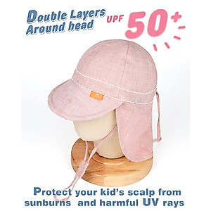 Baby Sun Hat Summer Baby Hats with Neck Flap Linen Breathable Infant Boy Girl Sun Hat Lightweight Packable Baby Swim Hat Pink