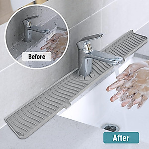 30 inch Kitchen Sink Splash Guard, Faucet Splash Guard, Kitchen Faucet Mat, Longer Silicone Sink Mat for Kitchen Counter, Bathroom, Farmhouse, Drip Protector Splash Countertop (Gray)