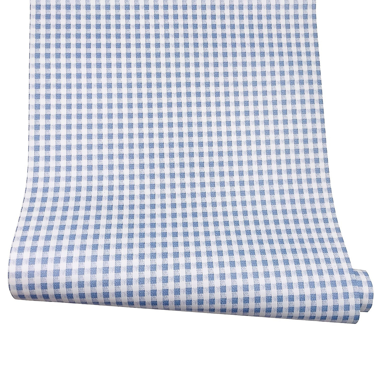LoveFaye Mediterranean Style Furniture Paper Blue-White Gingham Countertop Door Sticker Shelf Liner 17.7inch by 9.8 Feet