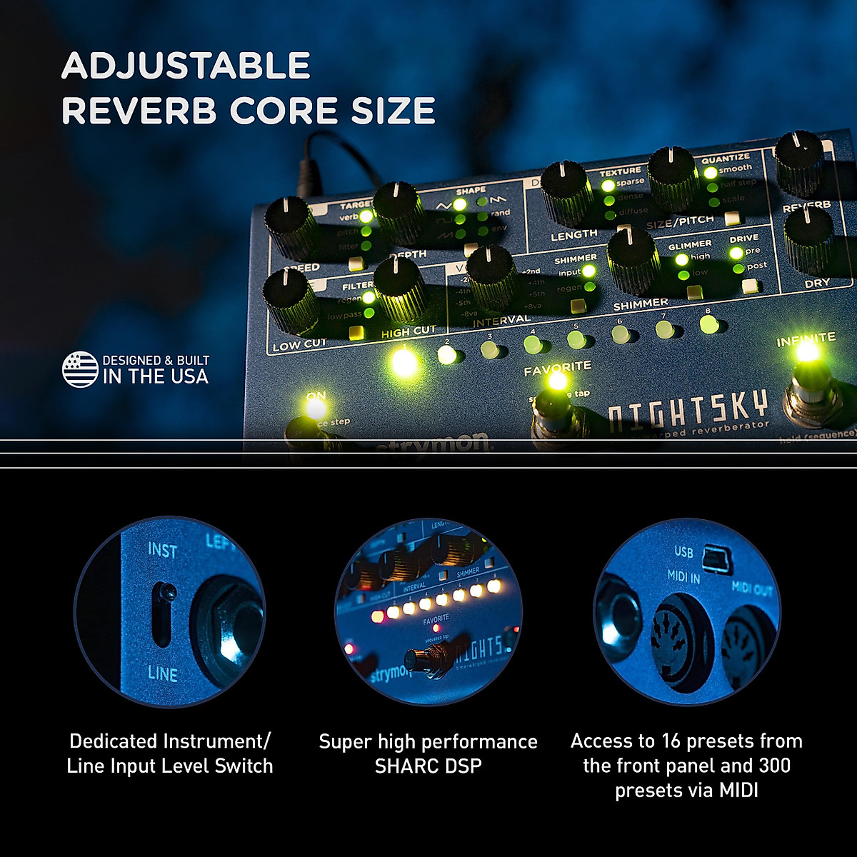 Strymon NightSky Time-Warped Reverberator Reverb Guitar Effects Pedal for Electric and Acoustic Guitar, Synths, Vocals and Keyboards