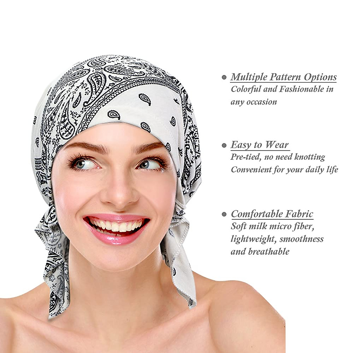 ASHILISIA 4 Pieces Women Chemo Hat Turban Beanie, Pre-Tied Headwraps Headwear Bandana for Hair Loss