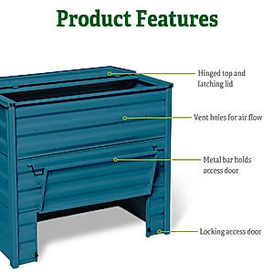 Gardener's Supply Company Demeter Metal Compost Bin | Weatherproof Powder-Coated Galvanized Steel Large Outdoor Composter | 36" W x 20" D x 32" H - Steel Blue