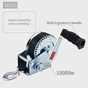 OPENROAD Boat Winch 1500lbs Hand Winch,for boat trailer Towing Winch, With 26ft Black Strap and Brake ratchet