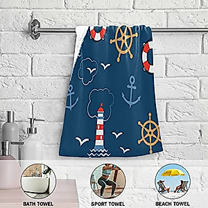 Set of 2 Polyester Cotton Hand Towels Sea Anchors and Lighthouses, Highly Absorbent,, 28.3 x 14.4in(228rh9i)