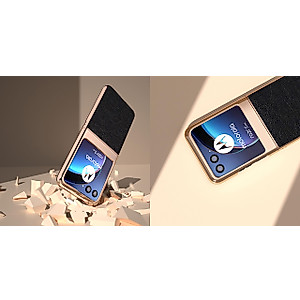 TECSHINE Case for Motorola Razr 40 Ultra Folding Screen Mobile Phone. Leather Cover Shell for Moto Razr+ 2023 Cell-Phone -Black