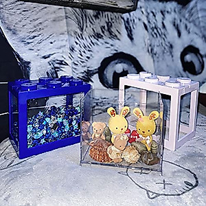 Small Betta Fish Tank, Large Fish Tank Fish Bow Aquarium with Imitation Starfish Coral Decoration, Clear Stackable Cube Tank for Ant Feeding Jellyfish Goldfish Moss Balls Insects,76oz