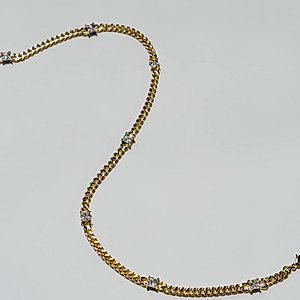 14K Gold Plated Cuban Link Chain Necklace with Baguette Cut Solitaire CZ | 3MM Gold Curb Link Necklace 14''+2'' Extender