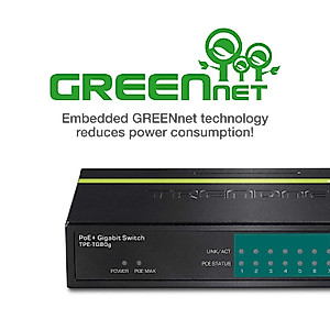 TRENDnet 8-Port Gigabit PoE+ Switch, 123 W PoE Power Budget, 16 Gbps Switching Capacity, Metal housing, TPE-TG80G, V3.0R (Renewed)