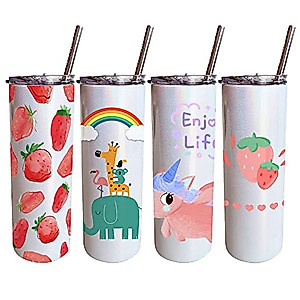 POVOKICI 25 Pack 20oz Sublimation Glitter Tumblers, Straight Skinny Sparkling Tumblers Bulk, White Rainbow Stainless Steel Vacuum Blanks Coffee Tumblers