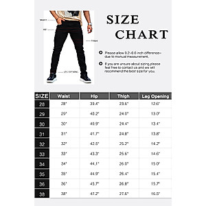 Mens Slim Fit Jeans Stretchy Black Denim Pants for Men Slim Leg 34x30