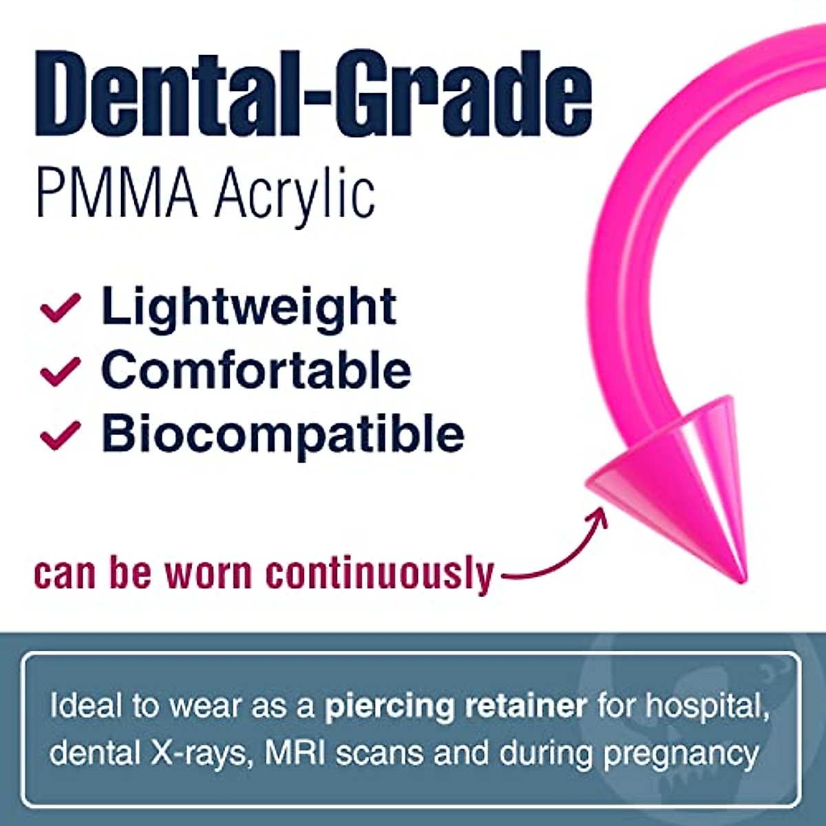 2pc 16g Dental-Grade Acrylic Pink Horseshoe Hoop 3mm Spike Circular Barbells Earrings Cartilage Helix Septum Nose Lip Rings - 10mm