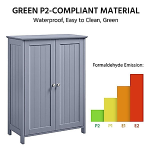 Topeakmart Bathroom Floor Cabinet Double Doors Free-Standing Storage Cabinet with Adjustable Shelves, Anti-toppling Design, Espresso