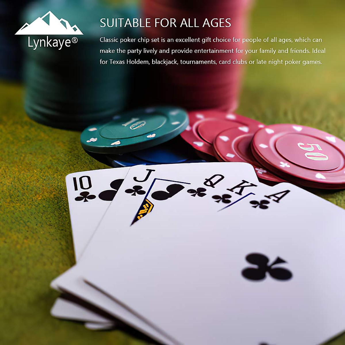 Lynkaye Plastic Poker Chips Set of 100 Pcs with Storage Box,Denomination Printed Casino Style Chip for Texas Home Game Holdem Poker Nights,Blackjack,Roulette Games