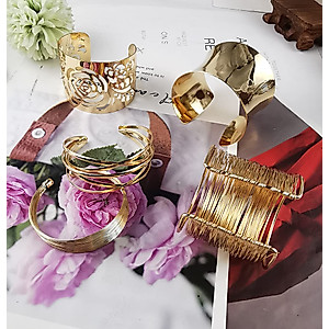 FINZOR 8 Pcs Cuff Bangle Bracelet for Women Open Wide Wire Bracelets Gold Wrist Cuff Wrap Bracelet(Gold)