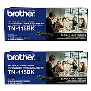 Brother Genuine TN115BK 2-Pack High Yield Black Toner Cartridge with Approximately 5,000 Page Yield/Cartridge