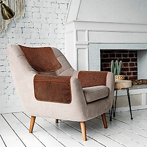 Tradder 3 Pcs Recliner Slipcovers Recliner Headrest Protector Arm Chair Arm Covers with Pockets Headrest Cover for Recliner 22.8 x 14.6 Inch Recliner Chair Covers for Couch Sofa Furniture (Linen)