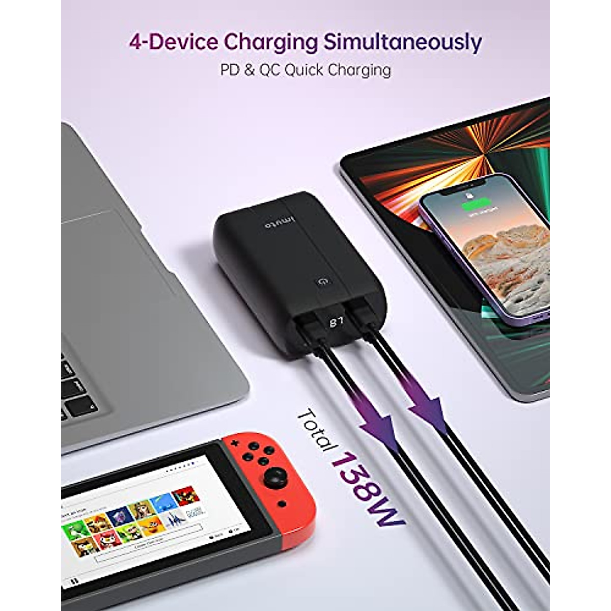 imuto 100W Laptop Power Bank,27000mAh USB C Power Delivery Portable Charger with Dual USB-C PD (100W&60W) & 2 USB-A (15W&QC3.0 18W) Battery Pack for MacBook Air/Pro, HP, Dell, Lenovo,Steam Deck,Tablet