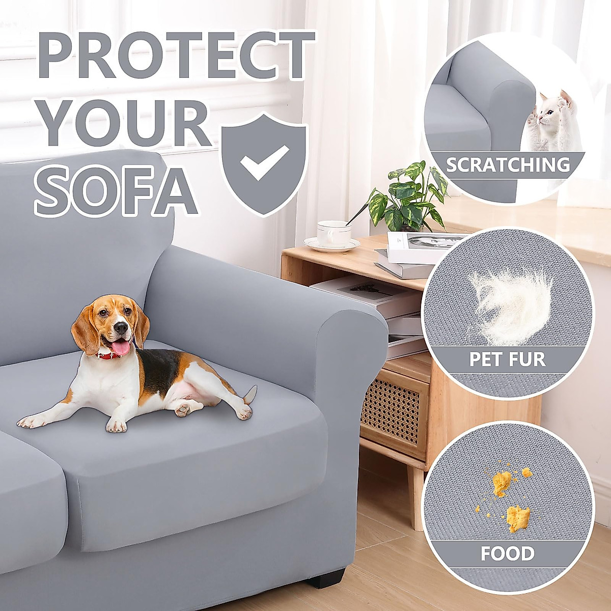 hyha 3 Pieces Couch Covers for 2 Cushion Couch, Love Seat Couch Covers, Sofa Covers Washable Stretch Loveseat Sofa Slipcover, Loveseat Covers with Elastic Straps (Loveseat, Light Gray)