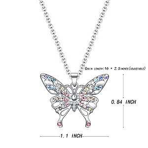 Butterfly Necklace Gifts for Girls Women,Christmas Birthday Jewelry Back to School Gifts for Girl Women Daughter Granddaughter Niece (Flower Butterfly Rainbow)