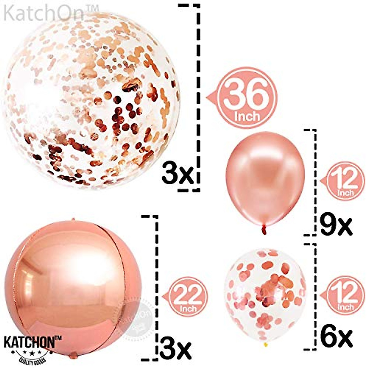 Giant, Rose Gold Balloons Set - Pack of 21, Rose Gold Confetti Balloons | Rose Gold Foil Balloon for Rose Gold Party Decorations | Rose Gold Mylar Balloons, Birthday, Baby Shower, Bachelorette Party