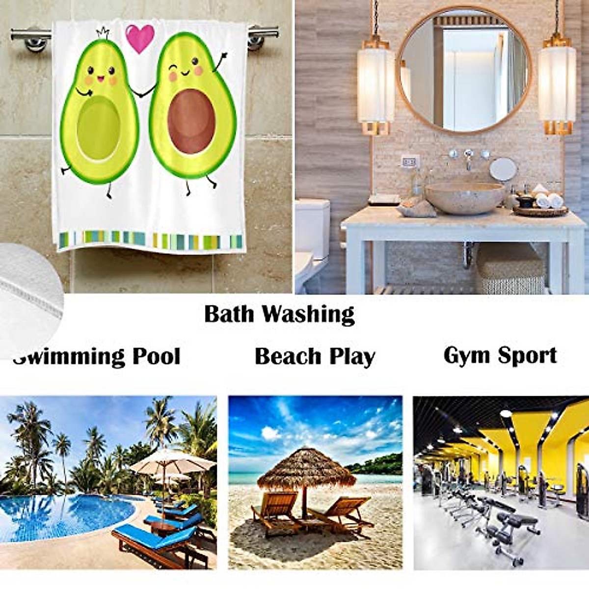 Pfrewn Cute Cartoon Avocado Hand Towels 16x30 in Hearts Avocados Green Fresh Fruits Striped Bathroom Towel Soft Absorbent Small Bath Towel Kitchen Dish Guest Towel Home Bathroom Decorations