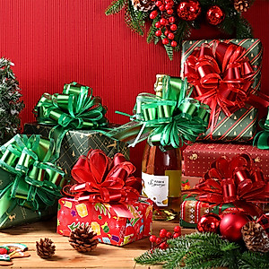 Riceshoot 60 Pieces Christmas Large Pull Bows Ribbon Gift Bows 6 Inch Gift Wrap Bows Wrapping Bows for Xmas Presents Wedding Party Basket Holidays Decoration(Green, Red)
