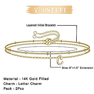 Gold Layered Initial Bracelets for Women, 14K Gold Filled Cute Layering Letter C Bracelet Personalized Layered Initial Jewelry Gold Bracelets for Women Teen Girls Gifts(C)