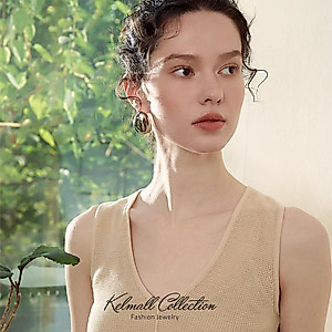 KELMALL Gold Plated Bold Gloss Square Oval Hoop Earrings for Women Chunky Large Geometric Drop Dangle Statement Earrings- Gift Box Packed