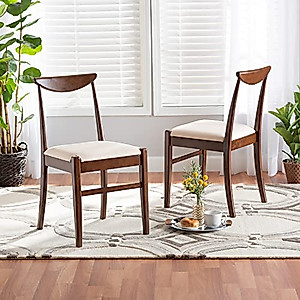 Baxton Studio Delphina Mid-Century Modern Cream Fabric and Dark Brown Finished Wood 2-Piece Dining Chair Set